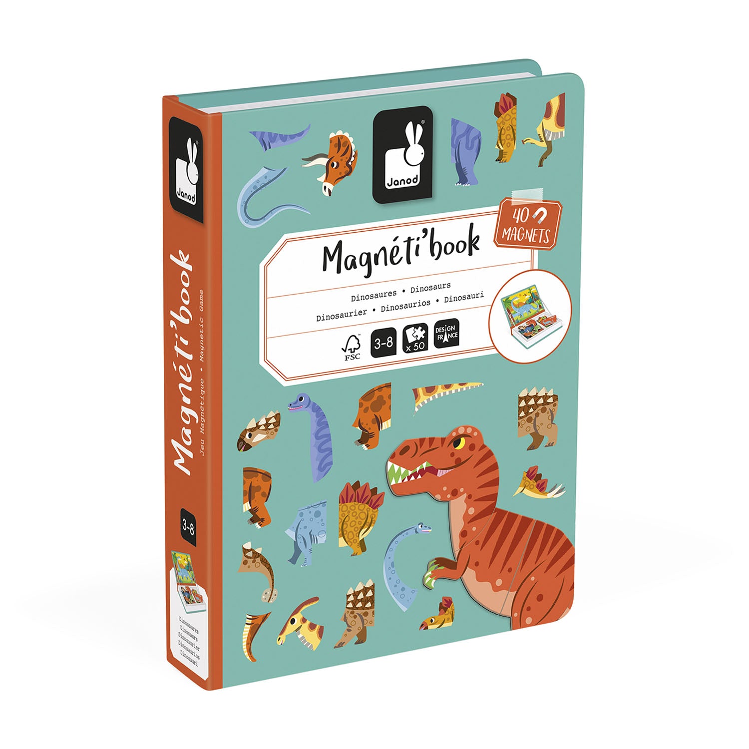 Janod Dinosaurs Magneti'book - 40 Magnets, Magnetic Travel Toy – Small ...