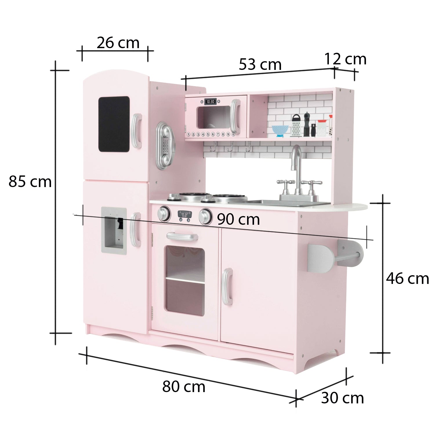 Deluxe Pink Wooden Play Kitchen (with 10 Utensils) - Pink
