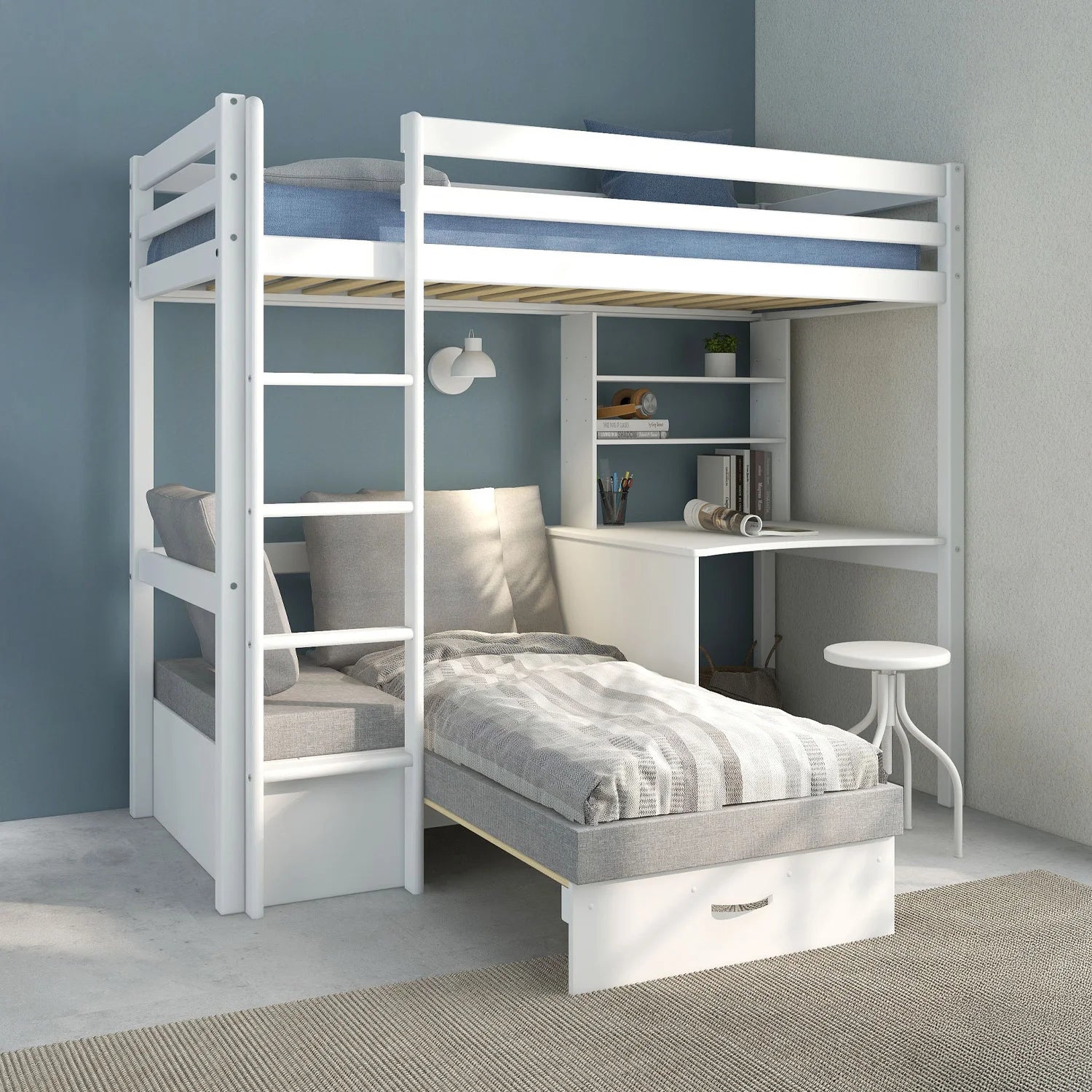 Thuka Hit 9 High Sleeper Bed with Desk & Sofabed – Small Smart