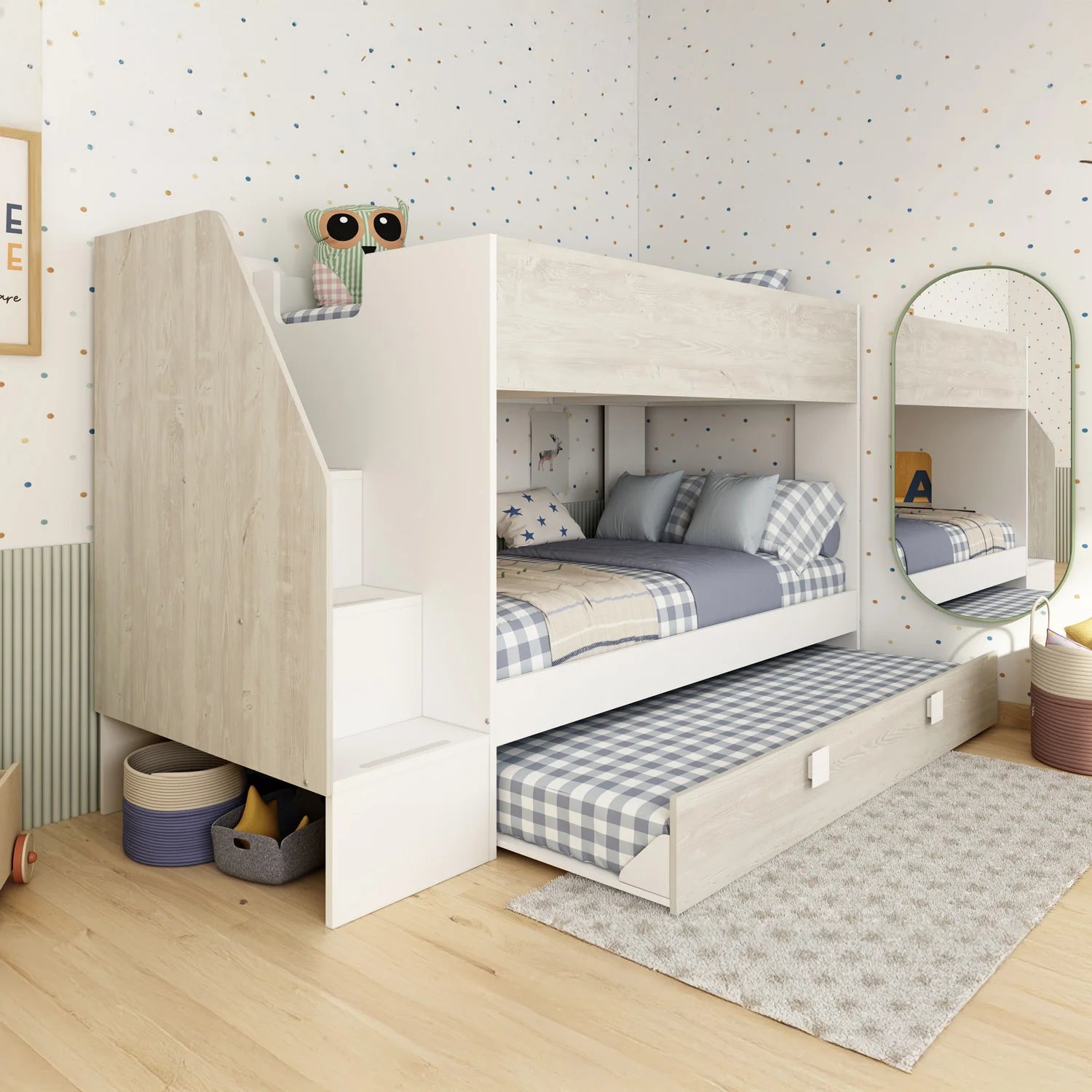 Trasman Easy Bunk Bed with Underbed Trundle - Cascina & White – Small Smart