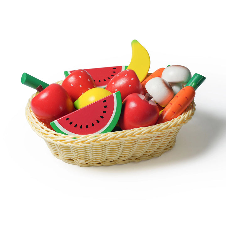 Wooden Play Food Set with Basket - (20 Pieces)