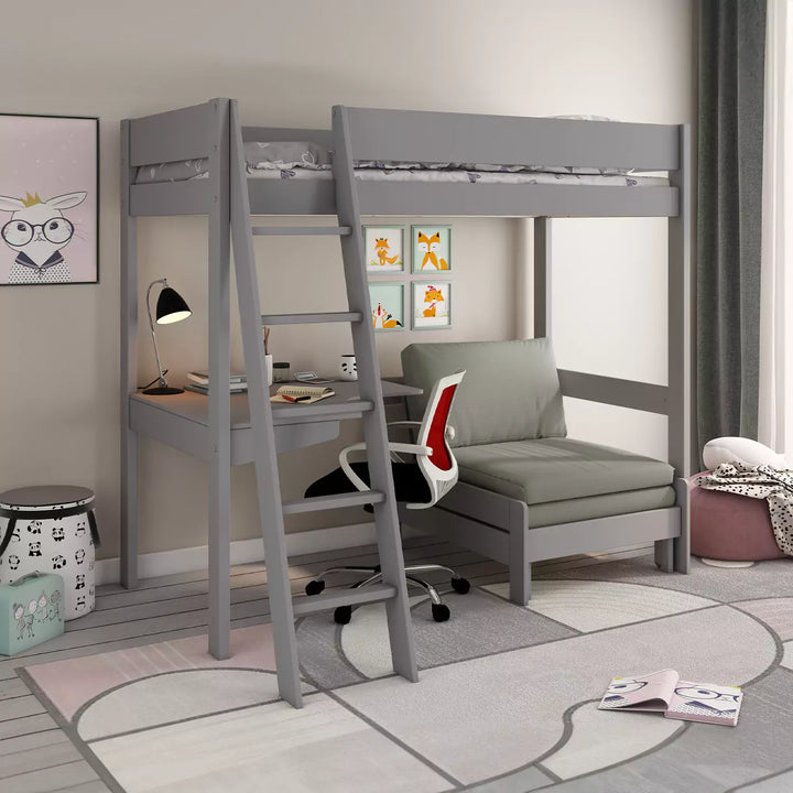 Kids Avenue Estella High Sleeper 1 with Sofa & Desk – Grey