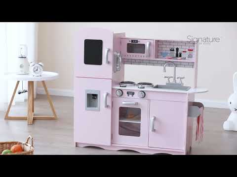 Deluxe Pink Wooden Play Kitchen | Inc. 10 Utensils